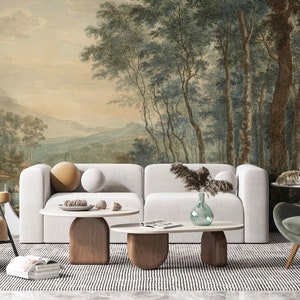 Large Old Trees Historical Mountain Panoramic Landscape Mural Victorian ...