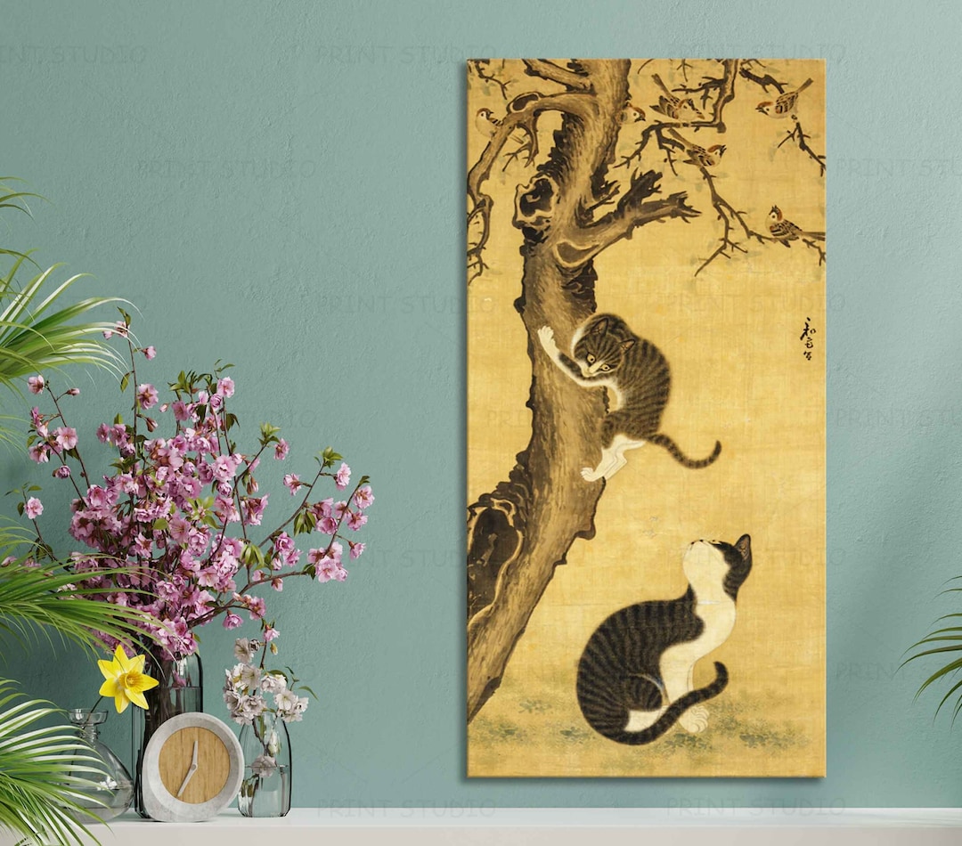 Two Cats Korean Paintings Cat Drawing Antique Korean Art Korean Animal ...