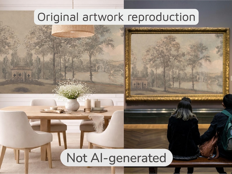 Vintage Landscape Wallpaper Mural, Classic Panel Wall Art, French ...