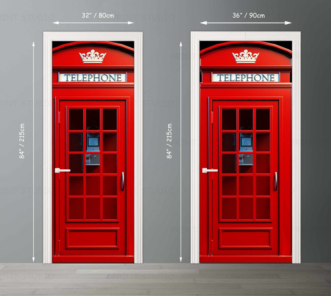 English Telephone Red Box Door Cover Phone Booth Peel and Stick Decal ...