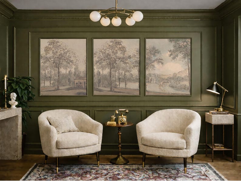 Vintage Landscape Wallpaper Mural, Classic Panel Wall Art, French ...