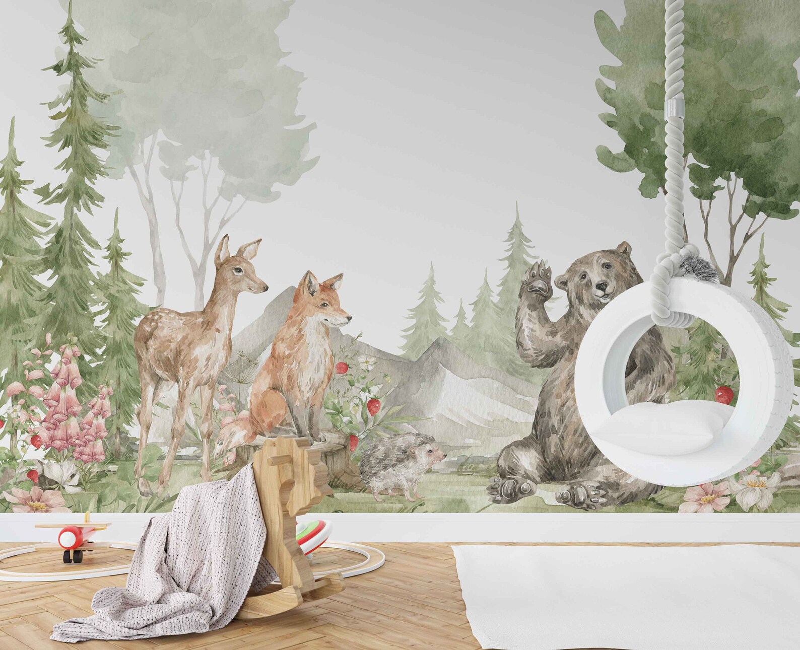 Watercolor Style Forest Animals Wall Mural Children Room - Etsy