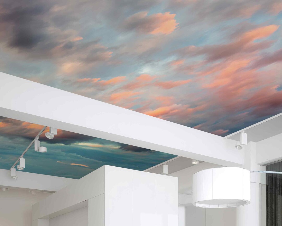 Pink Clouds Wallpaper for Ceiling Self-adhesive Fabric or Non-woven Watercolor Sky Wall Mural ...