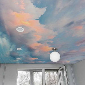 Cloud Ceiling Wallpaper Self-adhesive Fabric or Non-woven Blue Pink Sky ...
