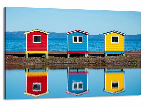 Colorful Houses by Sea Wall Art on Beach Canvas or Poster - Etsy