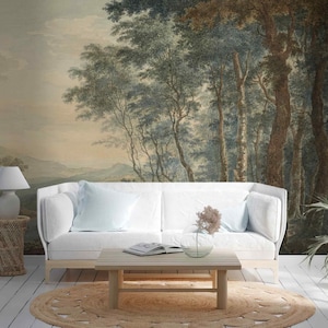 Large Old Trees Historical Mountain Panoramic Landscape Mural Victorian ...