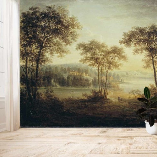 Rural Forest Painting Wall Mural Vintage Landscape Removable - Etsy