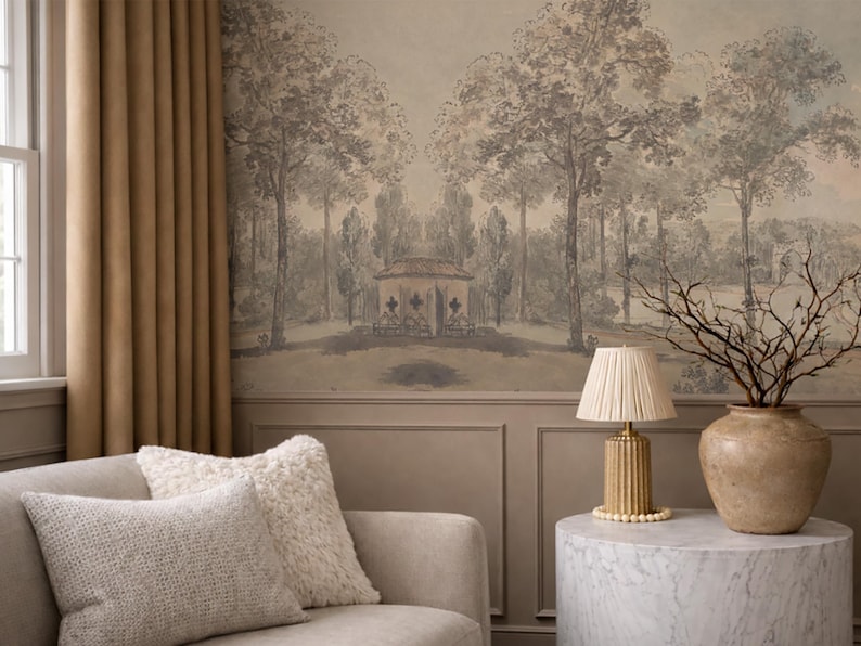 Vintage Landscape Wallpaper Mural, Classic Panel Wall Art, French ...