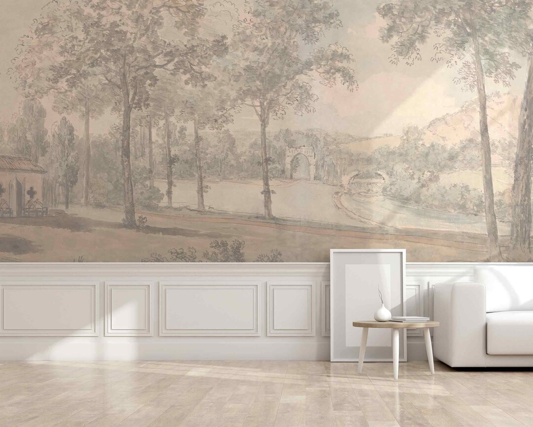 Rural Landscape Wallpaper Beige Minimalist Self-adhesive Fabric or Non ...