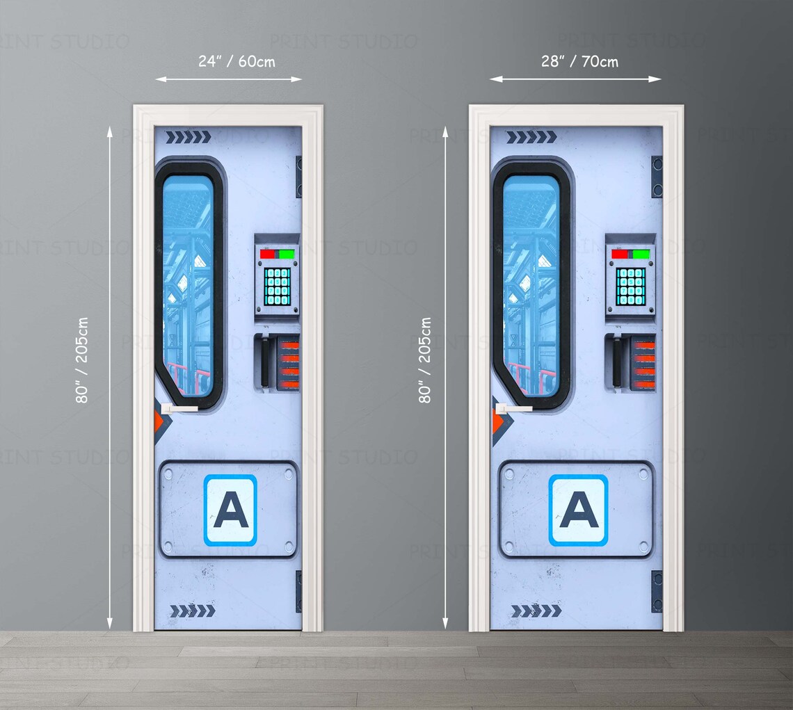 Modern Sci Fi Space Door Mural Dark Gray Blue Cover Peel and Stick ...