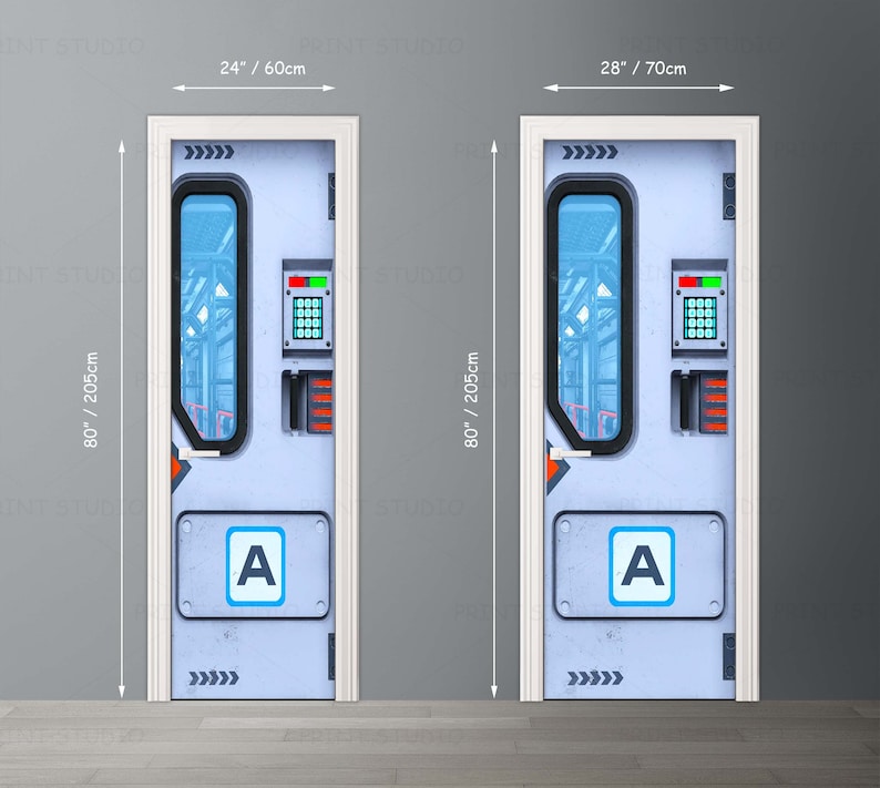 Modern Sci Fi Space Door Mural Dark Gray Blue Cover Peel and Stick ...