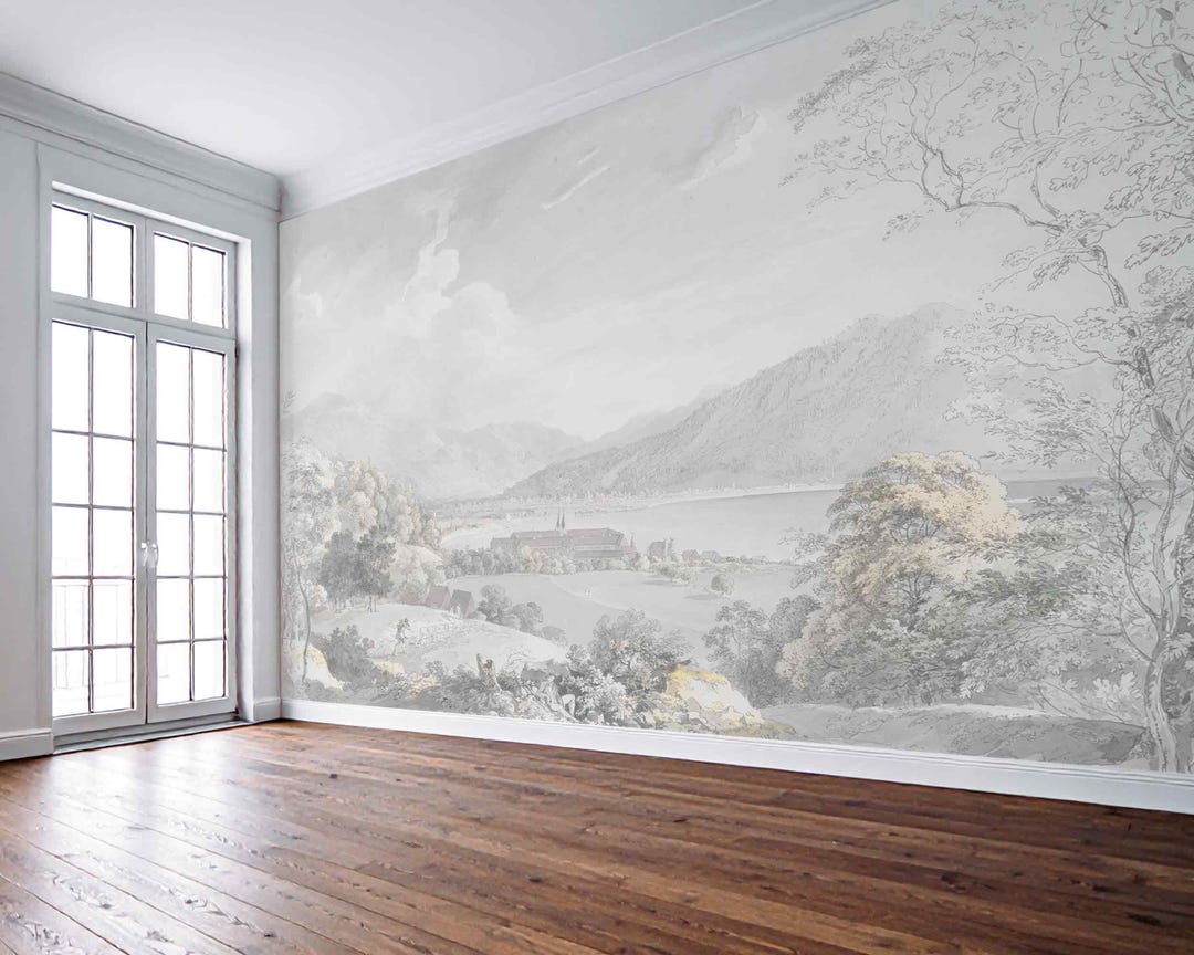 Muted Colors Painterly Scenery Wallpaper Vintage Landscape Wall Mural ...
