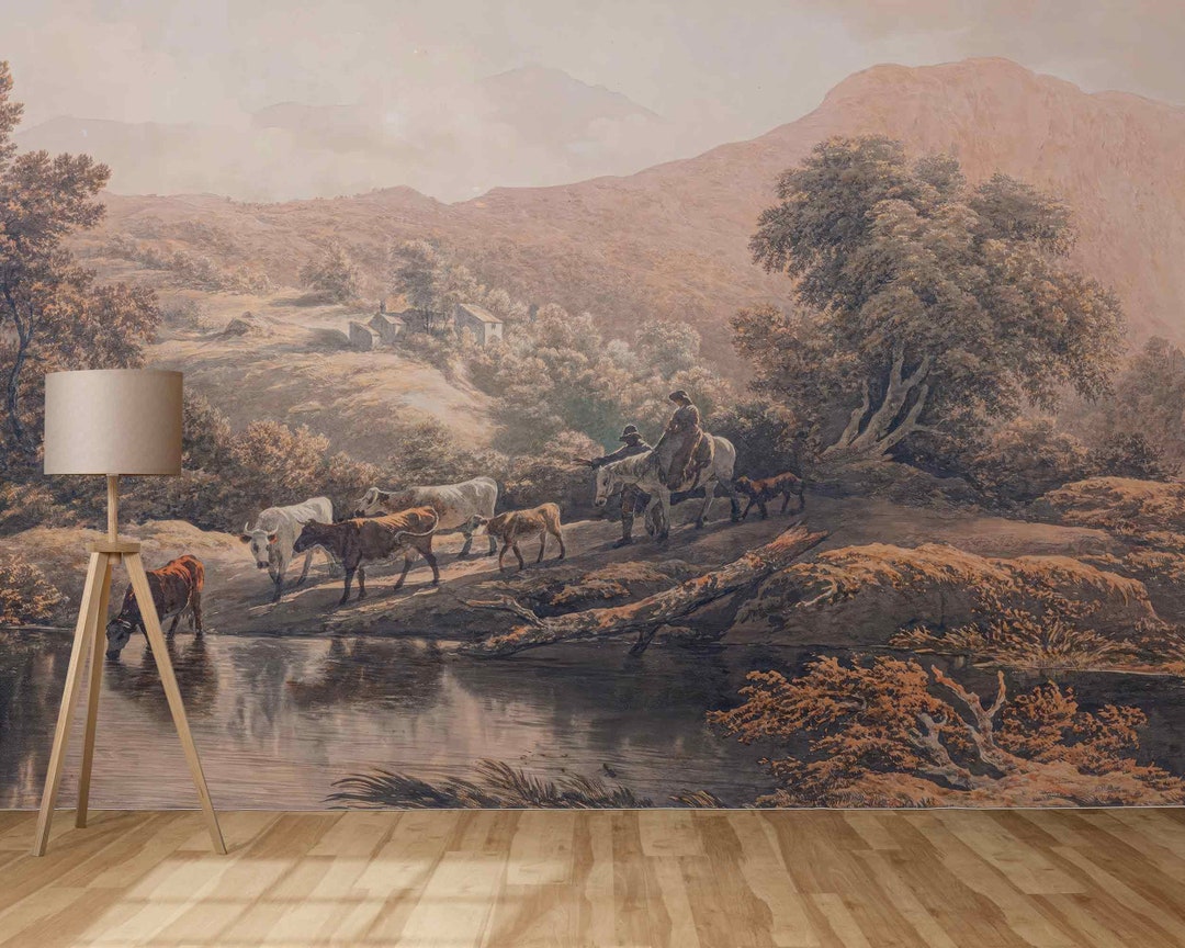 Rural Landscape Wallpaper Self-adhesive Fabric or Non-woven Rustic ...