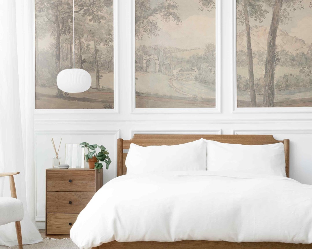 Rural Landscape Wallpaper Beige Minimalist Self-adhesive Fabric or Non ...