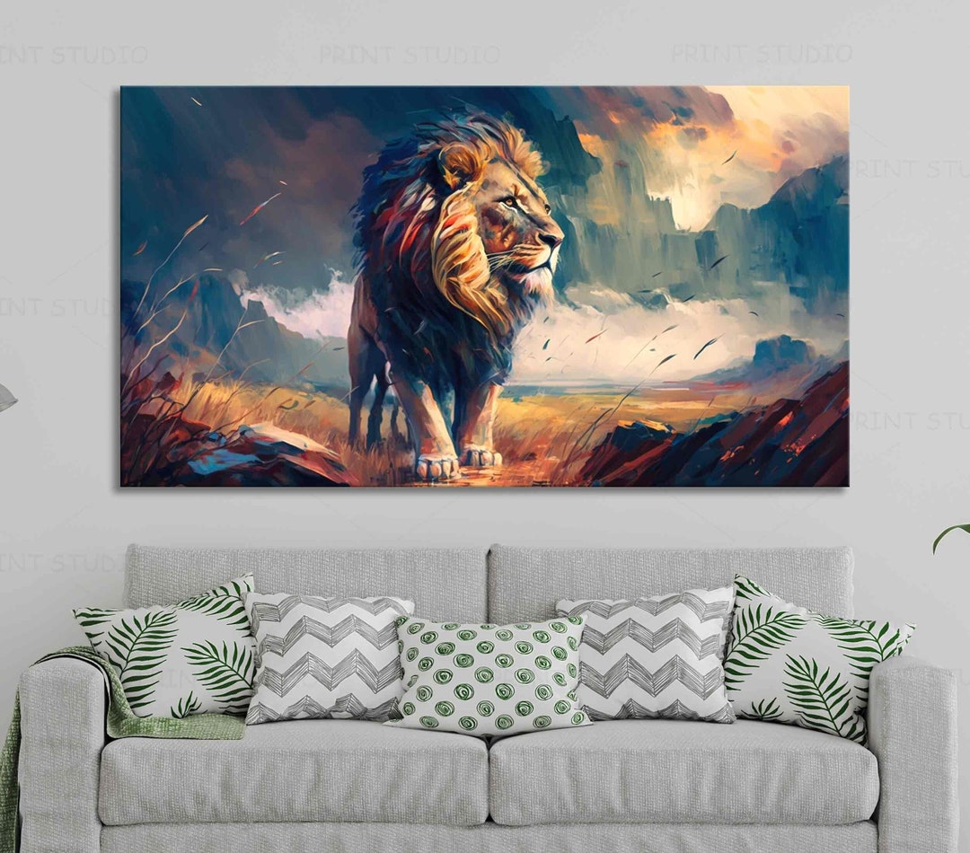 Lion Abstract Watercolor Illustration Canvas Print Framed Colorful Wild ...