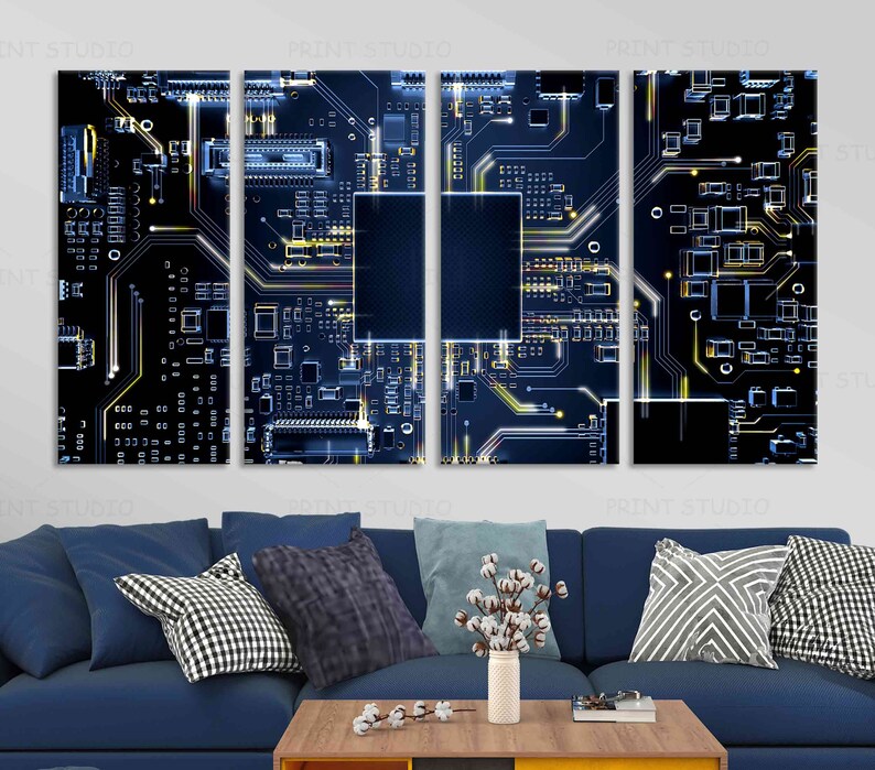 Circuit Layout Electronics Wall Art Chip Huge Panoramic Canvas Print ...