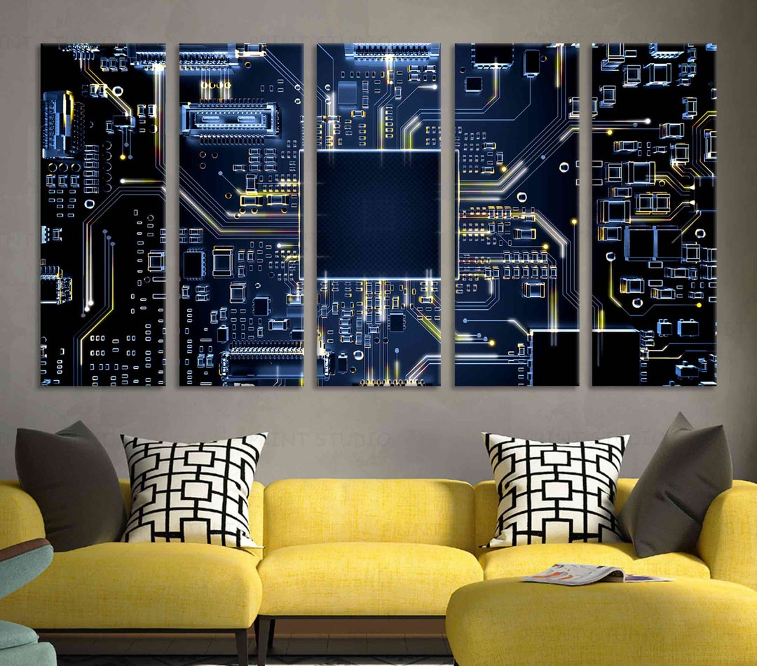 Circuit Layout Electronics Wall Art Chip Huge Panoramic Canvas Print ...