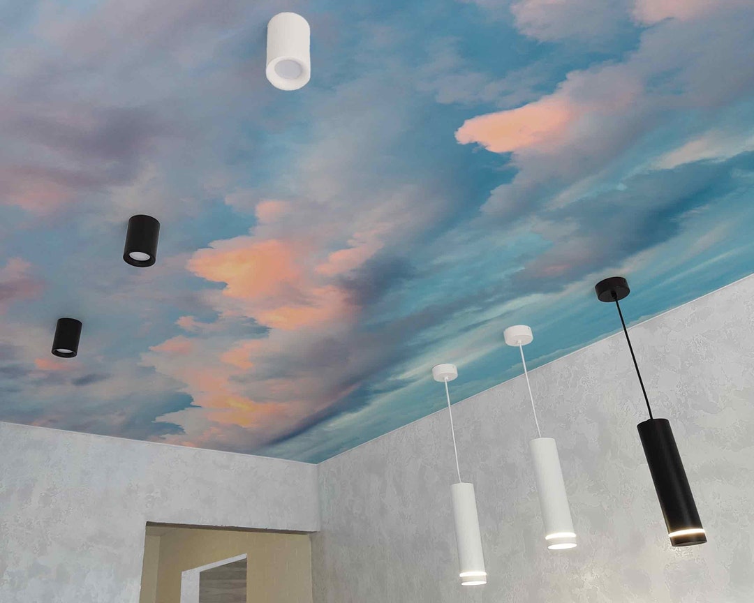 Cloud Ceiling Wallpaper Self-adhesive Fabric or Non-woven Blue Pink Sky ...
