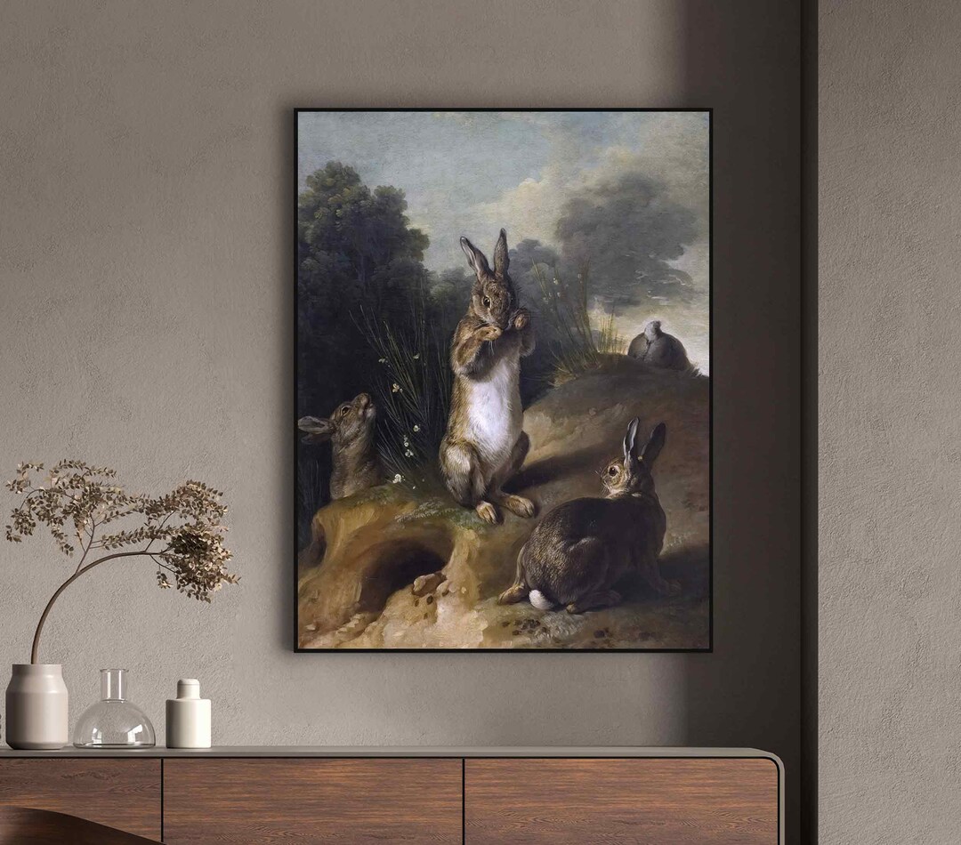 Rabbits in the Forest Reproduction Print Wild Animals Vintage Canvas ...