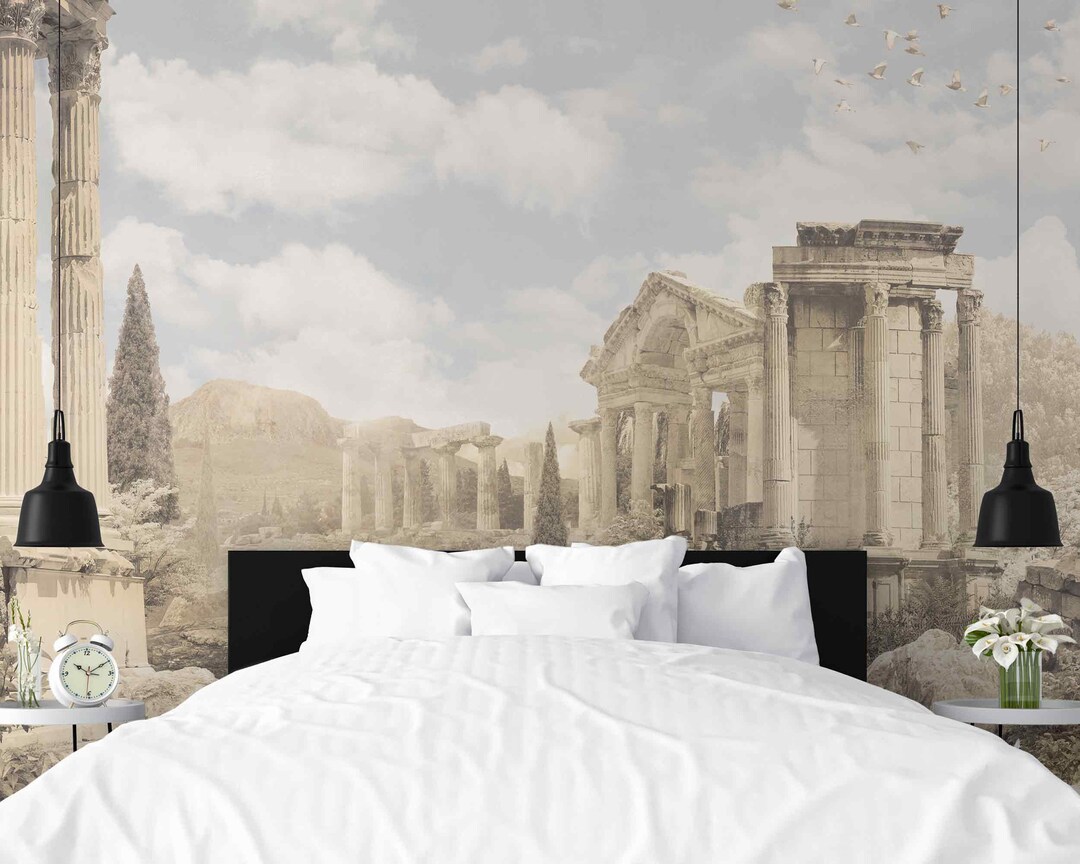 Old Greek Ruins Blue Sky Vintage Decor Columns Pompeii Ruins Wall Art ...