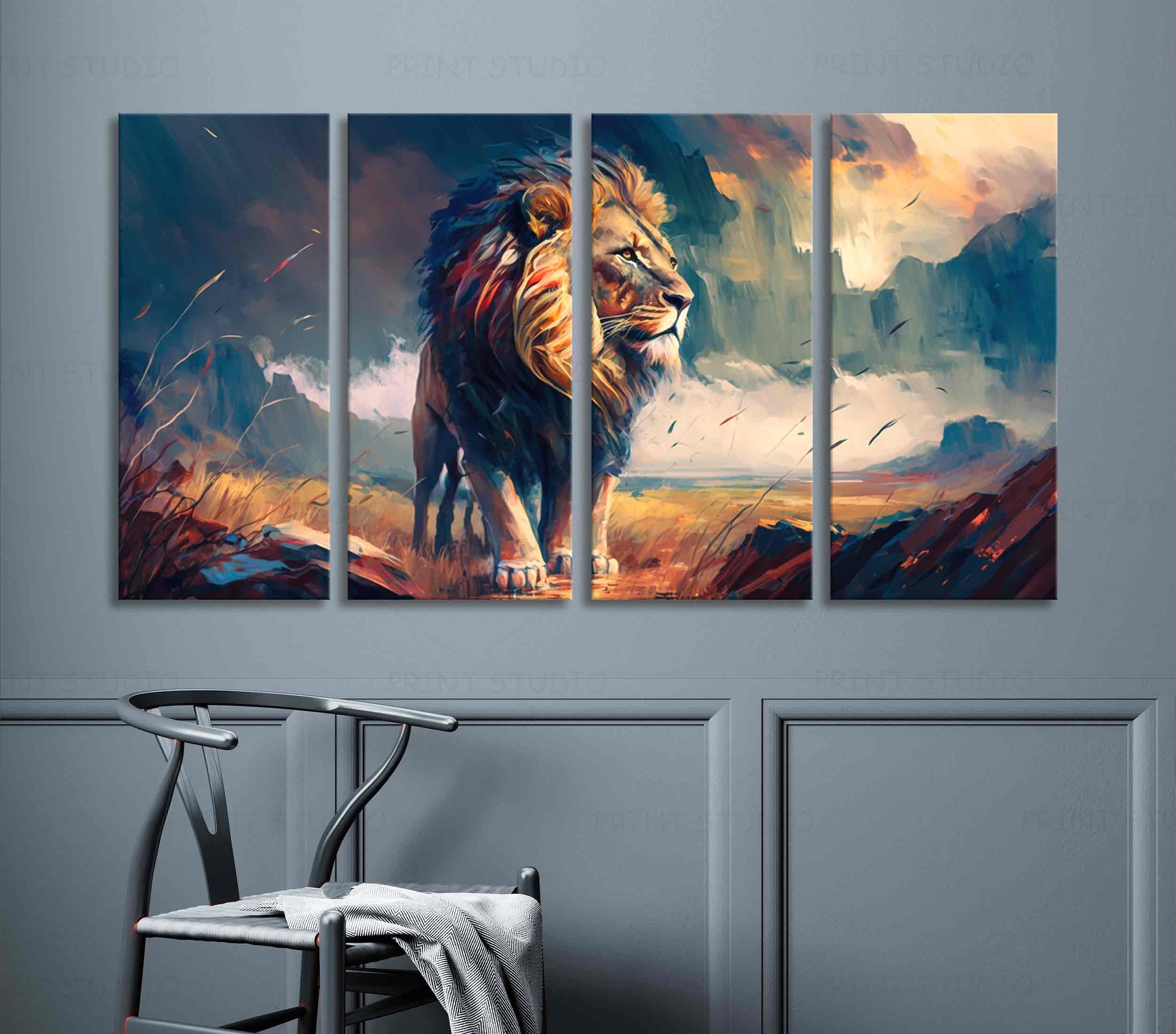 Lion Abstract Watercolor Illustration Canvas Print Framed Colorful Wild ...