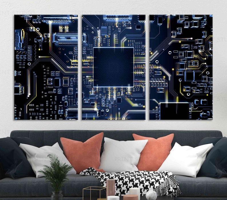 Circuit Layout Electronics Wall Art Chip Huge Panoramic Canvas Print ...