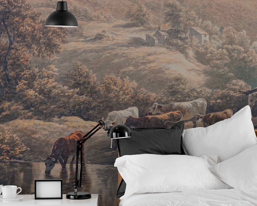 Rural Landscape Wallpaper Self-adhesive Fabric or Non-woven Rustic ...
