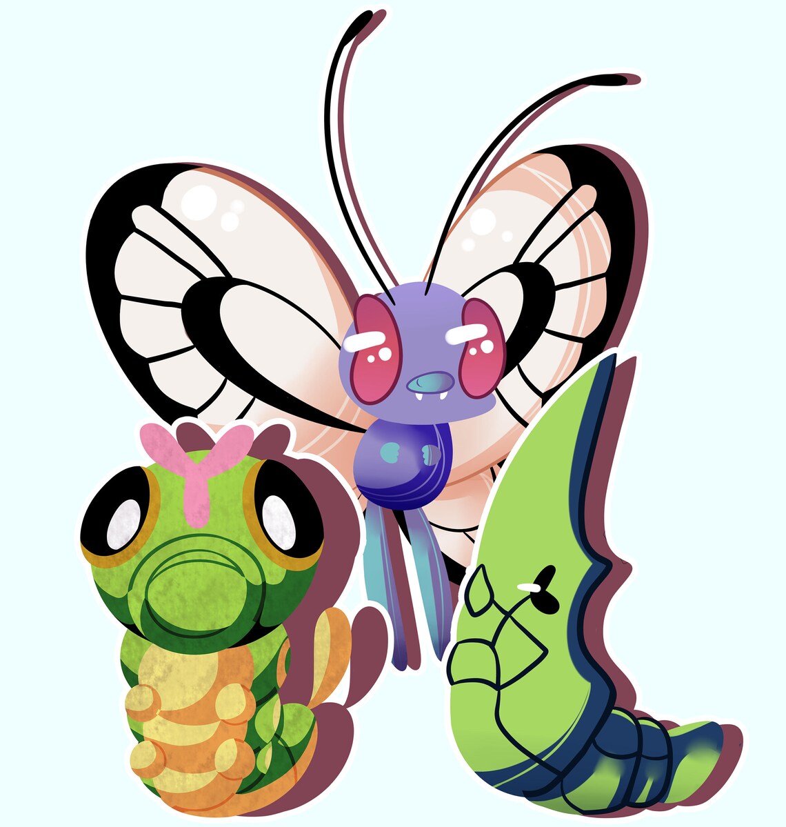 010-012 Caterpie/metapod/butterfree: Stickermagnet | Etsy