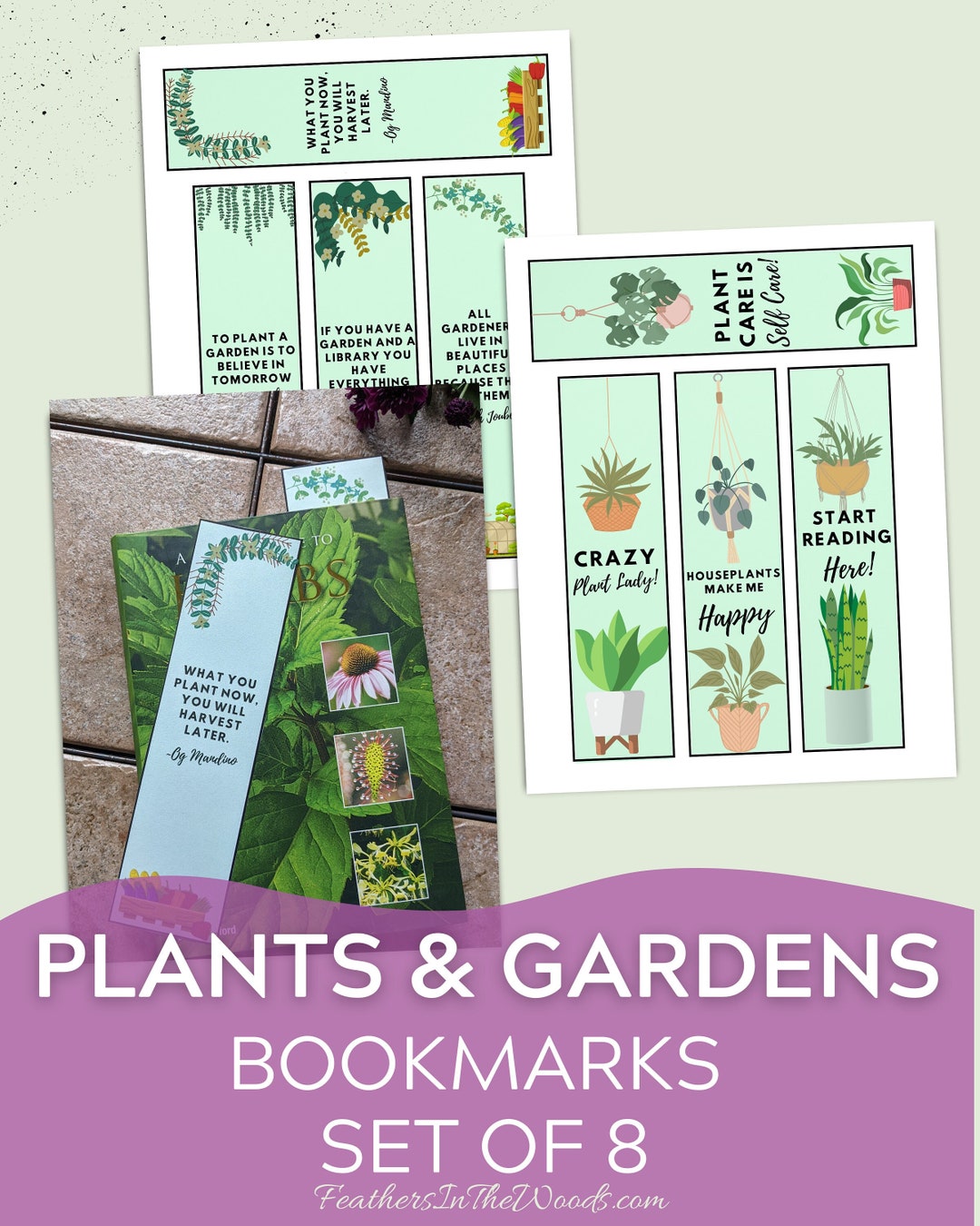 Printable Bookmarks Set of 8 Bookmarks Houseplants & Gardens Bookmark ...