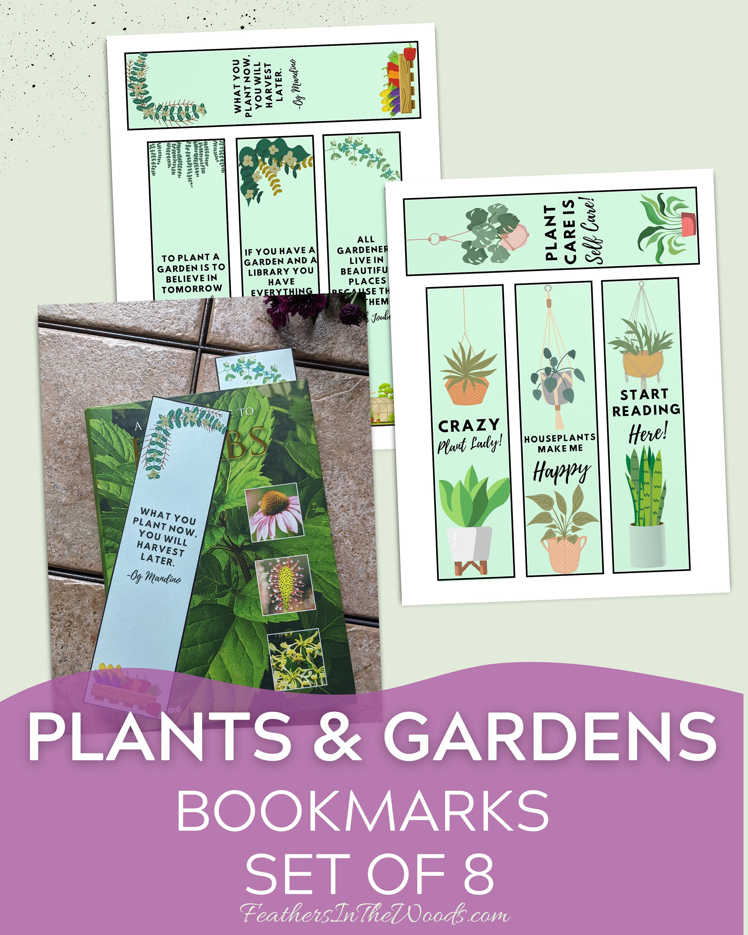 Printable Bookmarks Set of 8 Bookmarks Houseplants & Gardens Bookmark ...