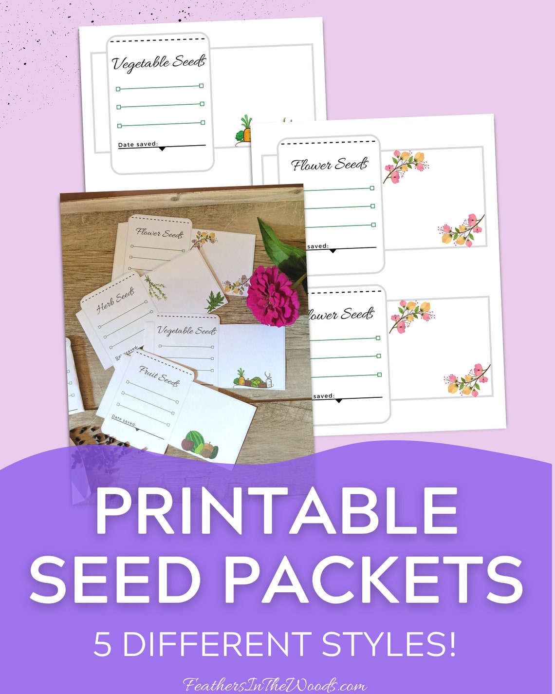 Garden Seed Saving Envelope | 5 Printable Designs | Instant Digital ...