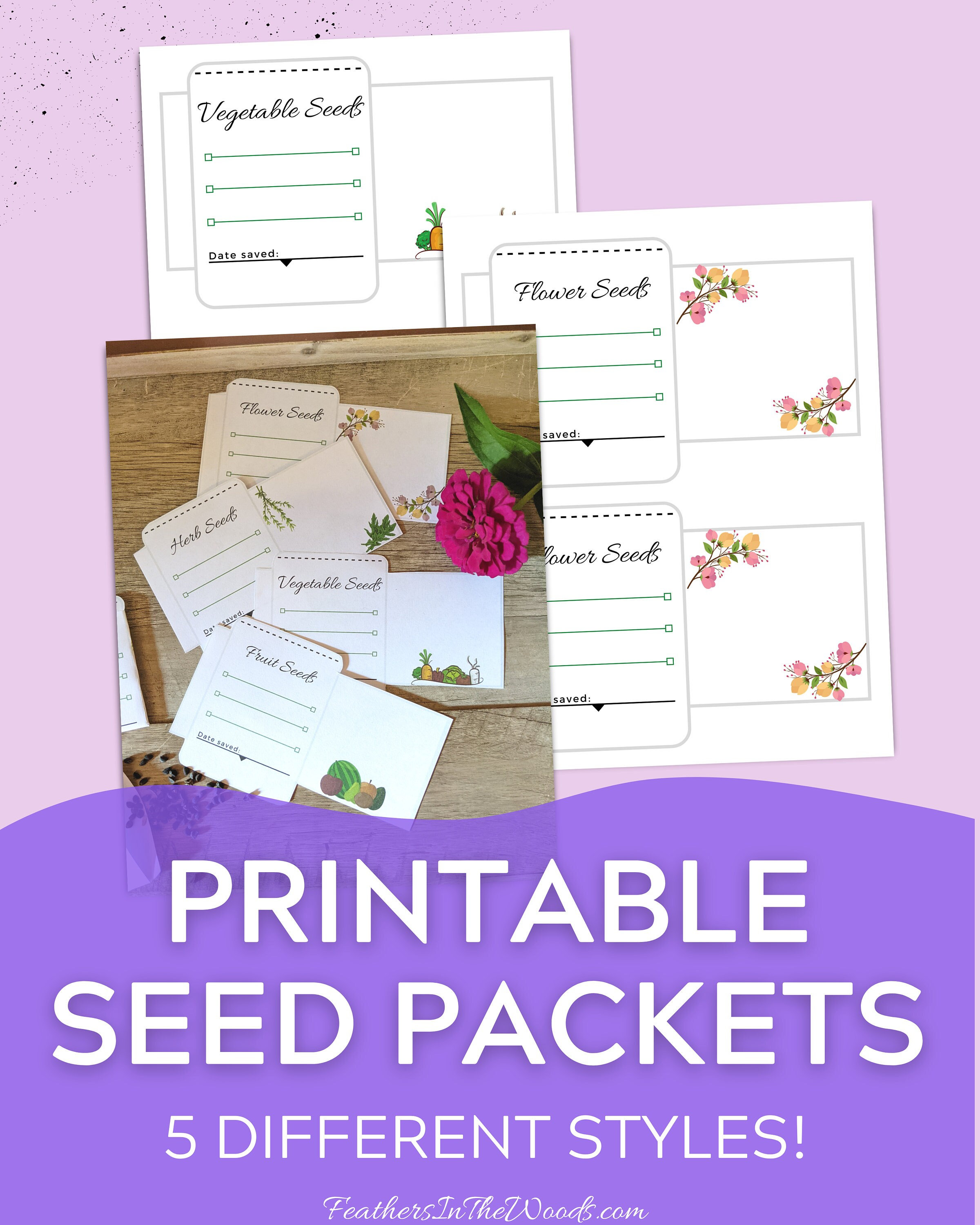 Garden Seed Saving Envelope | 5 Printable Designs | Instant Digital ...