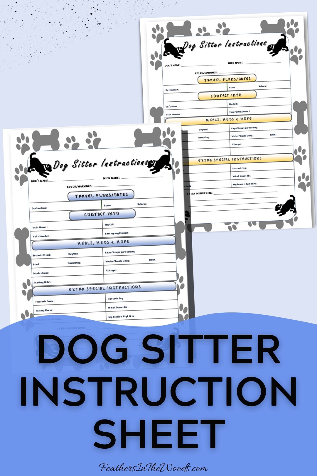 Dog Sitter Instruction Sheet | Bonus Pet Sitter Printable! | 3 Color ...