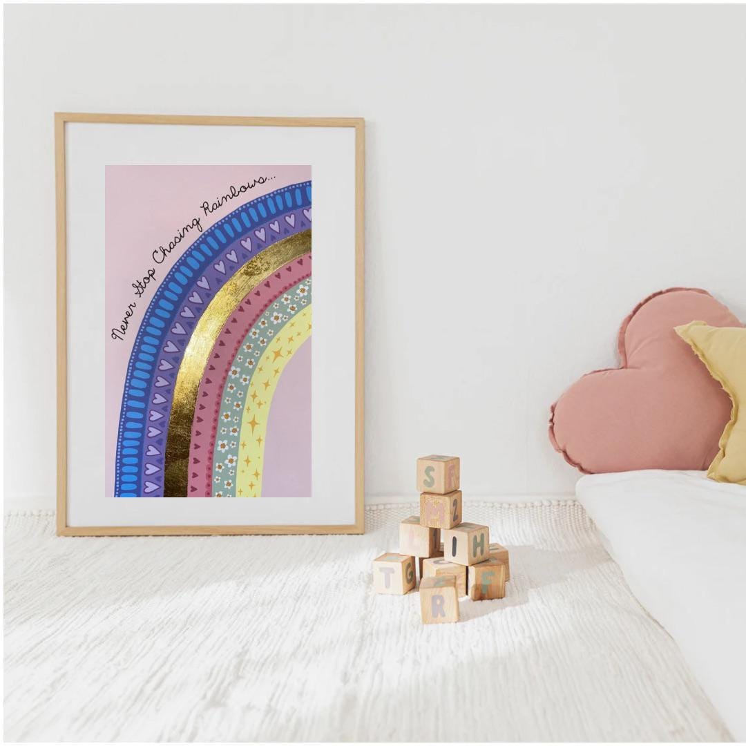 Pink "never Stop Chasing Rainbows" Rainbow Art Print | A4 Sized| Gilded ...