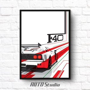 F40 Art Print, Printable Poster Racing Car Art Home Decor 16x20 A3 Auto ...
