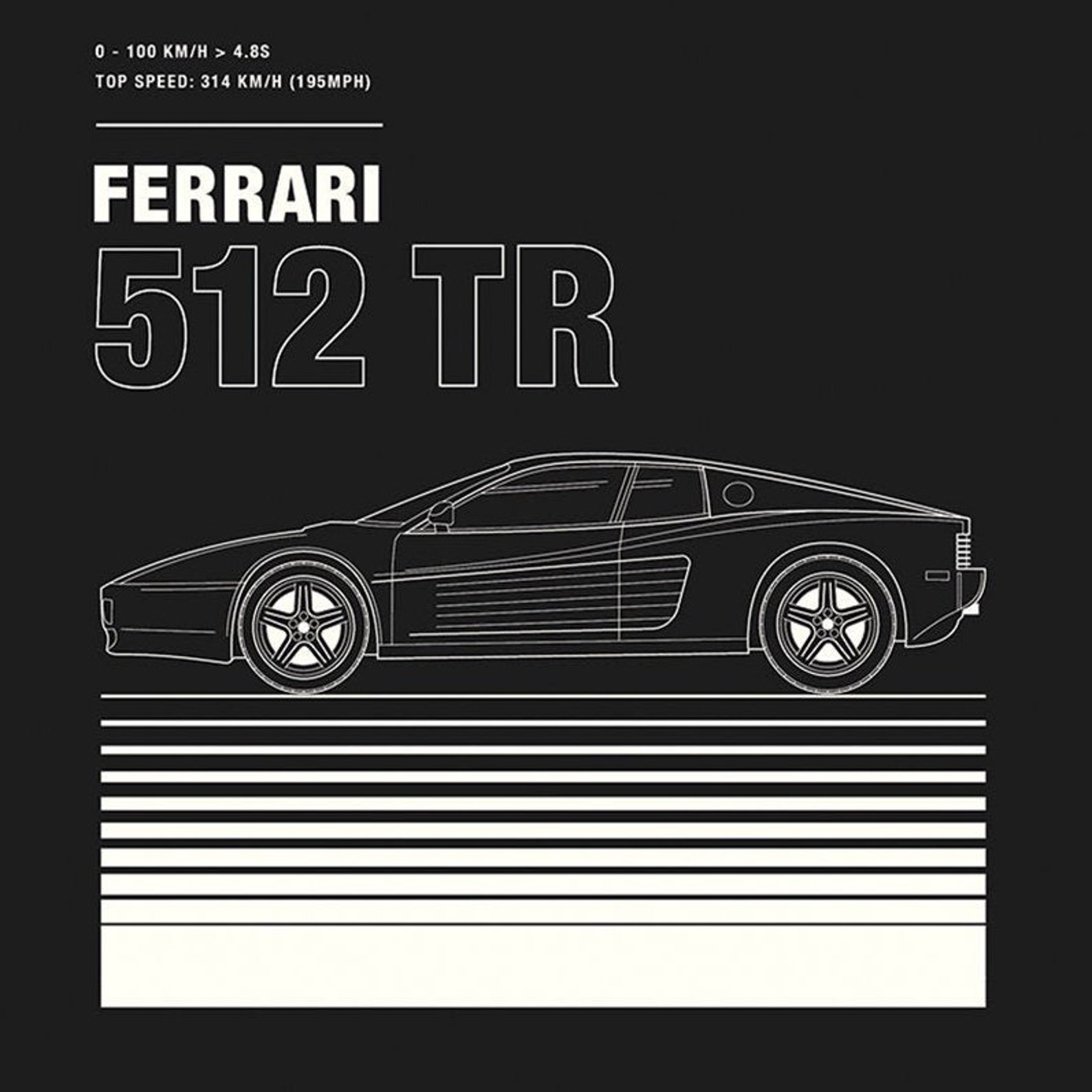Ferrari 512 TR Testarossa Blackprintable Poster, Racing Art Home Decor ...
