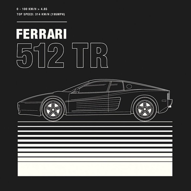 Ferrari 512 TR Testarossa Blackprintable Poster, Racing Art Home Decor ...