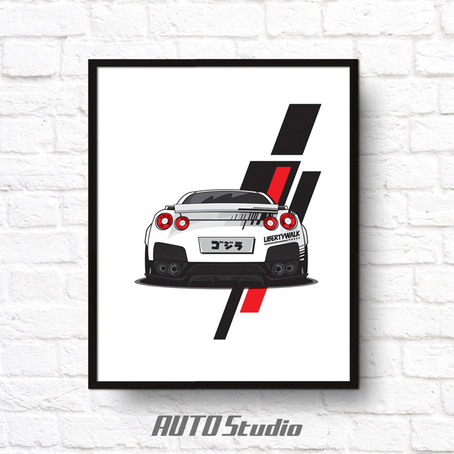 R35 GT-R White Art Print Vertical Printable Poster Sports Car Art Home ...