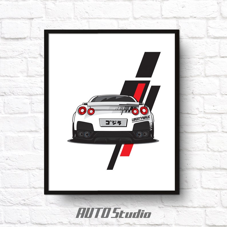 R35 GT-R White Art Print Vertical Printable Poster Sports Car Art Home ...