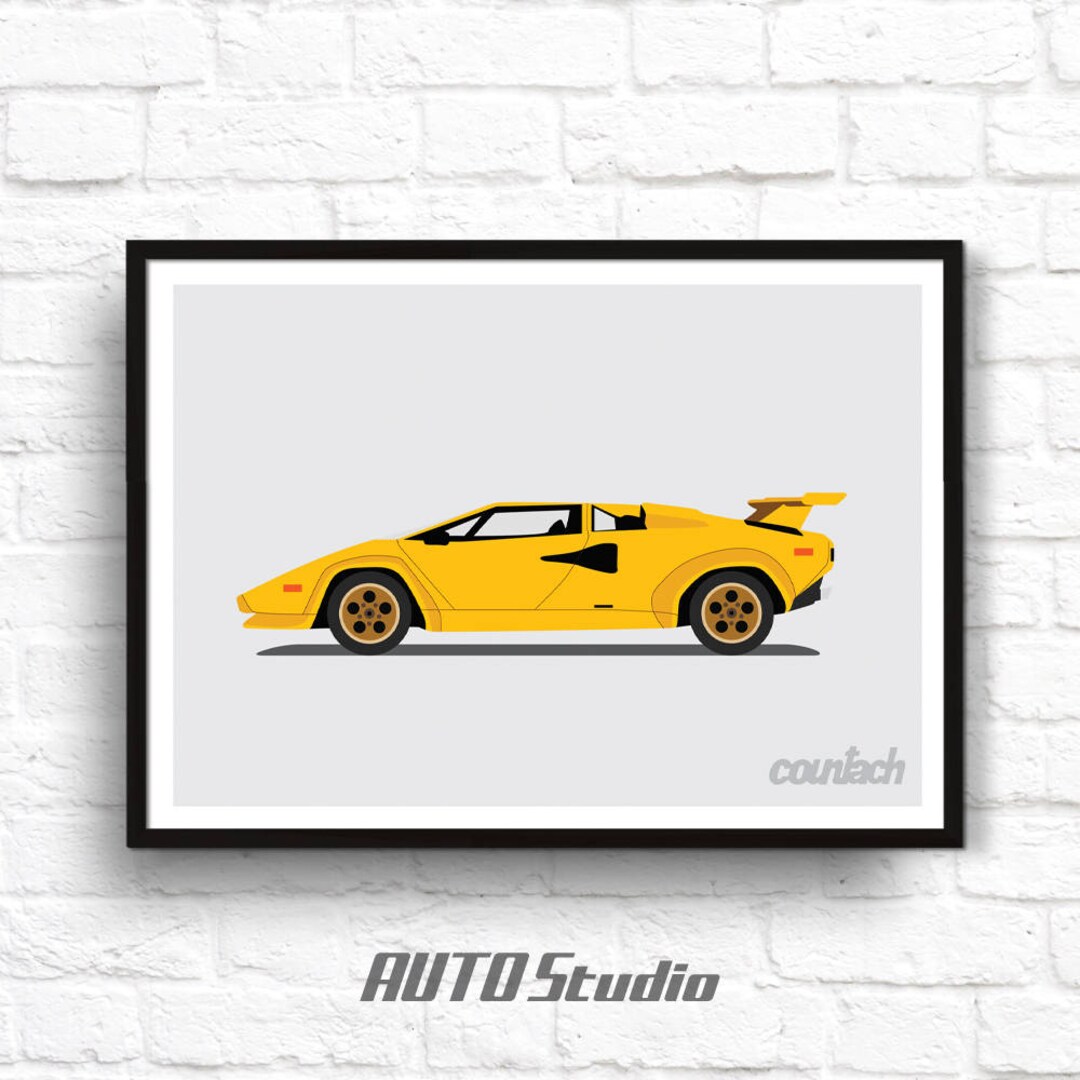 Yellow Countach Car Art Print, Poster Printable Racing Art Home Decor ...