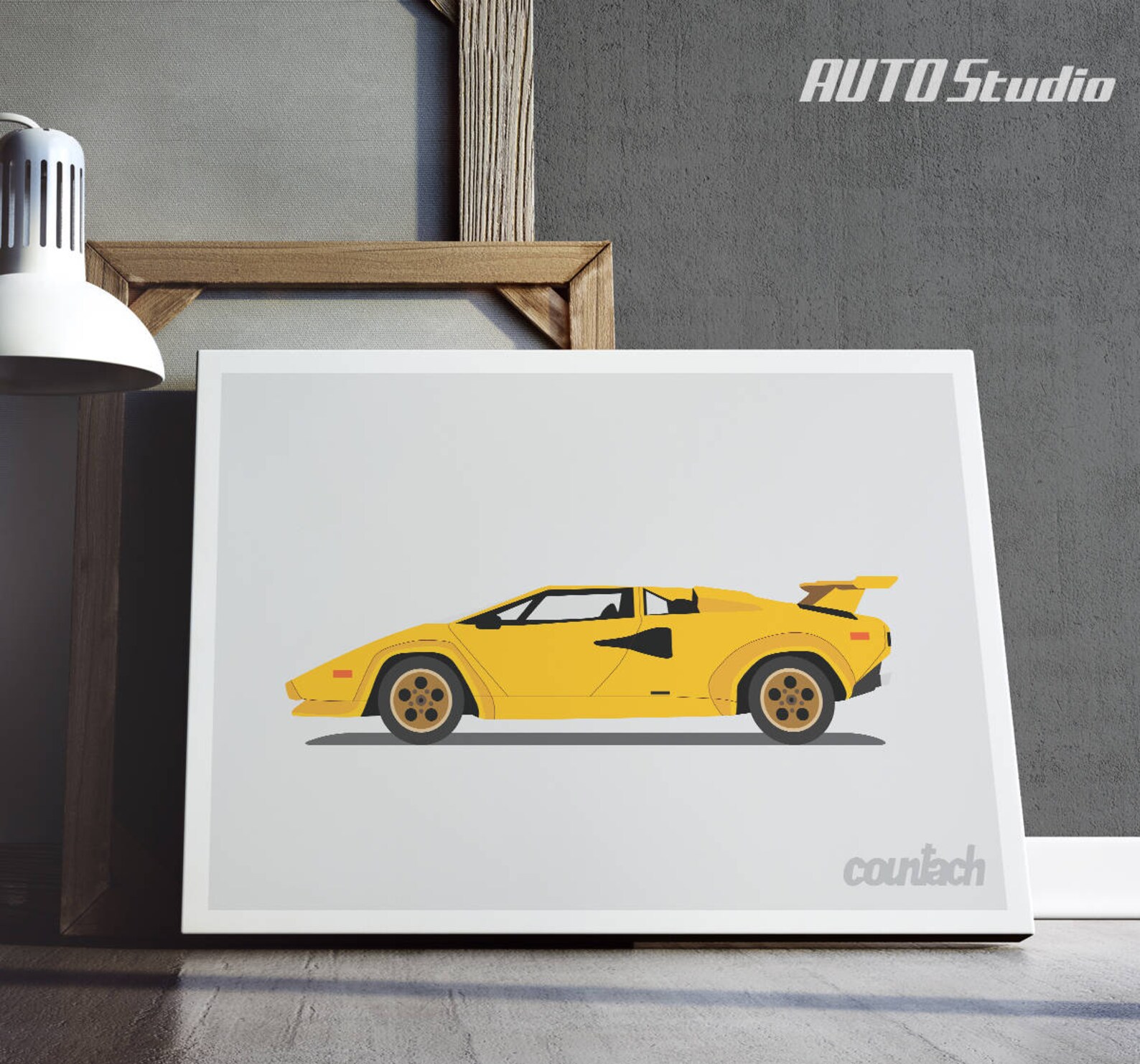 Yellow Countach Car Art Print, Poster Printable Racing Art Home Decor ...
