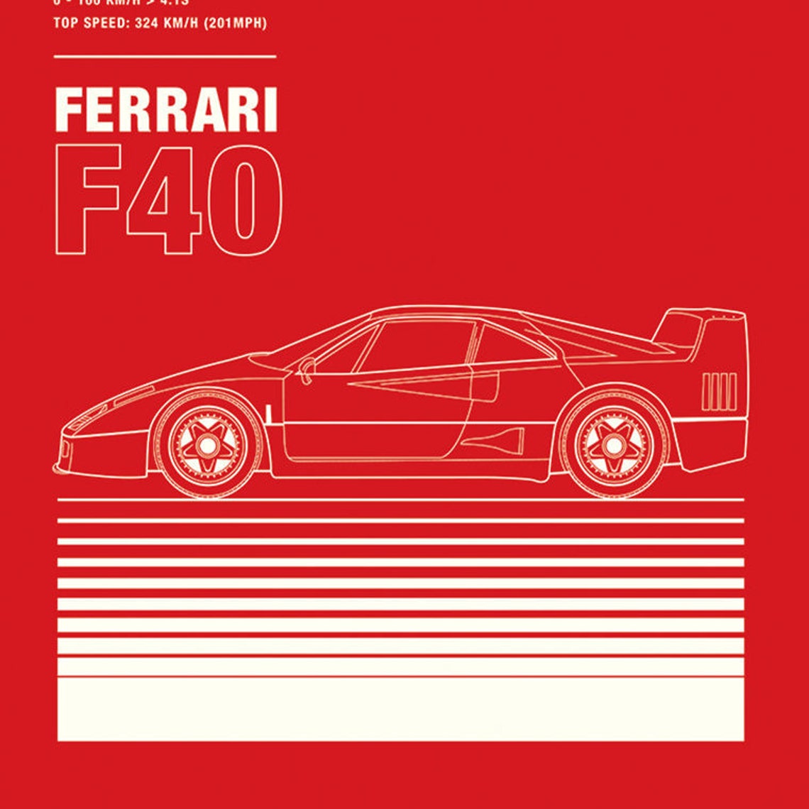 Ferrari F40 Red Printable Poster, Racing Art Home Decor 16x20 A3 Auto ...