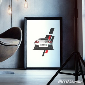 R35 GT-R White Art Print Vertical Printable Poster Sports Car Art Home ...