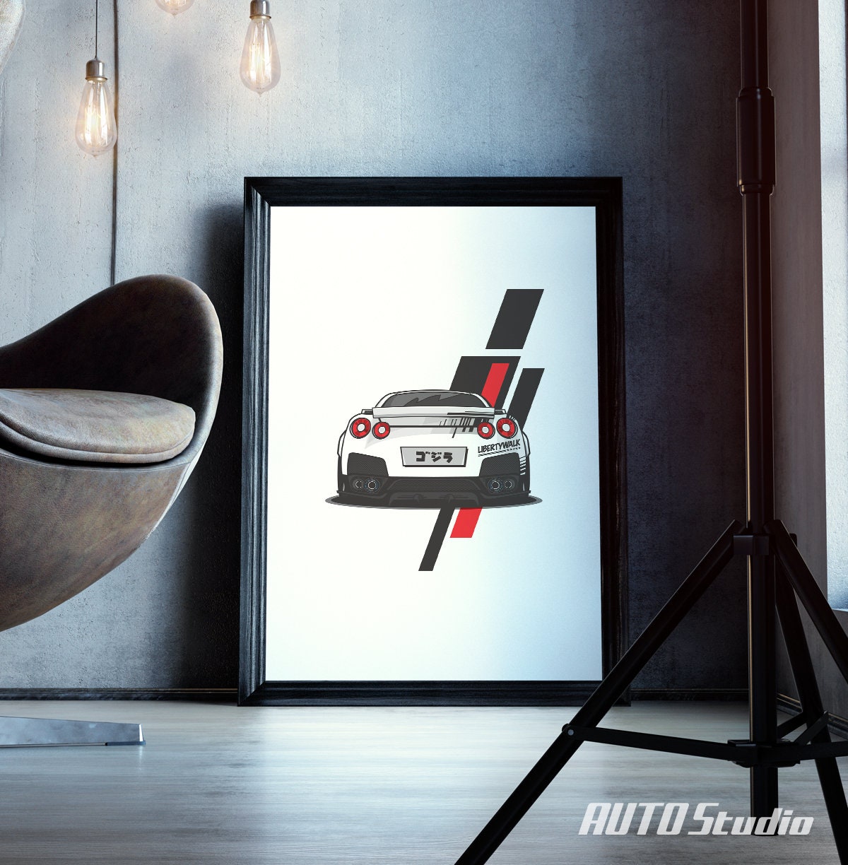 R35 GT-R White Art Print Vertical Printable Poster Sports Car Art Home ...