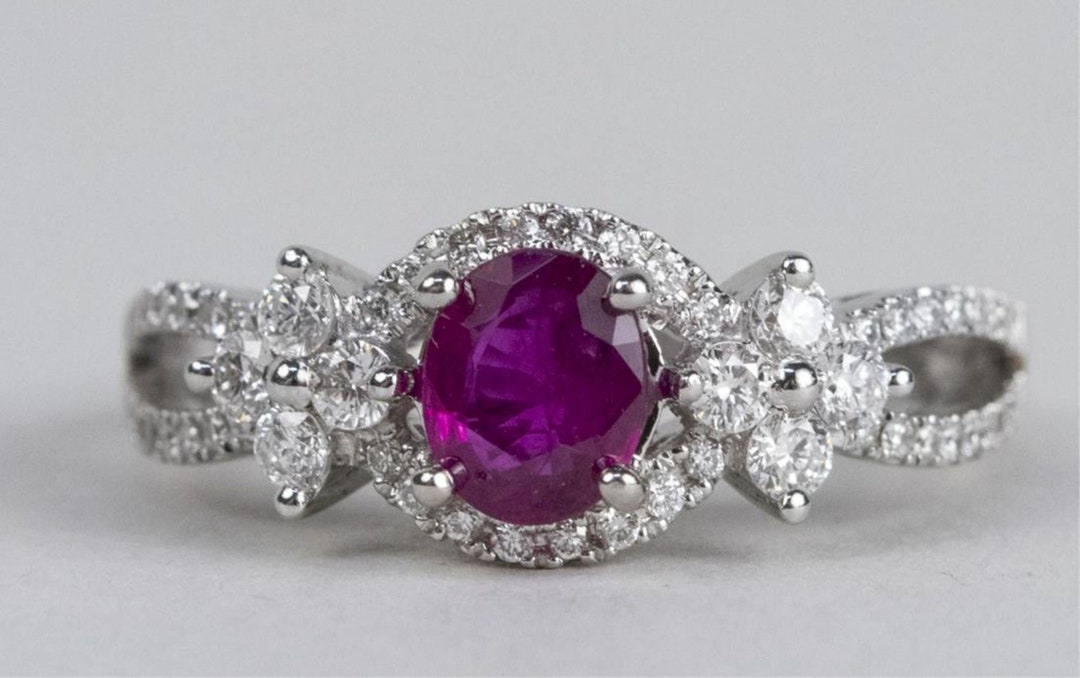 18K White Gold Ruby and Diamond Ring - Etsy