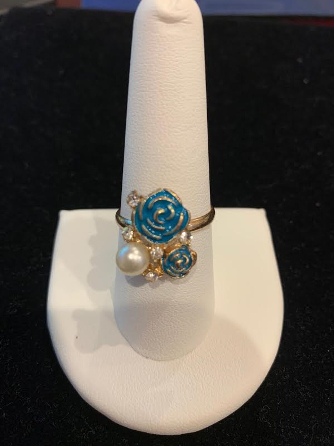 Blue Flower Ring With Simulated Pearl - Etsy