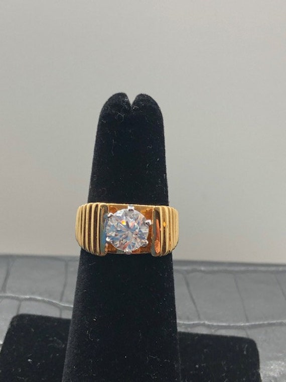 18K Gold Electroplated Ring With Cubic Circonia Center Stone Etsy