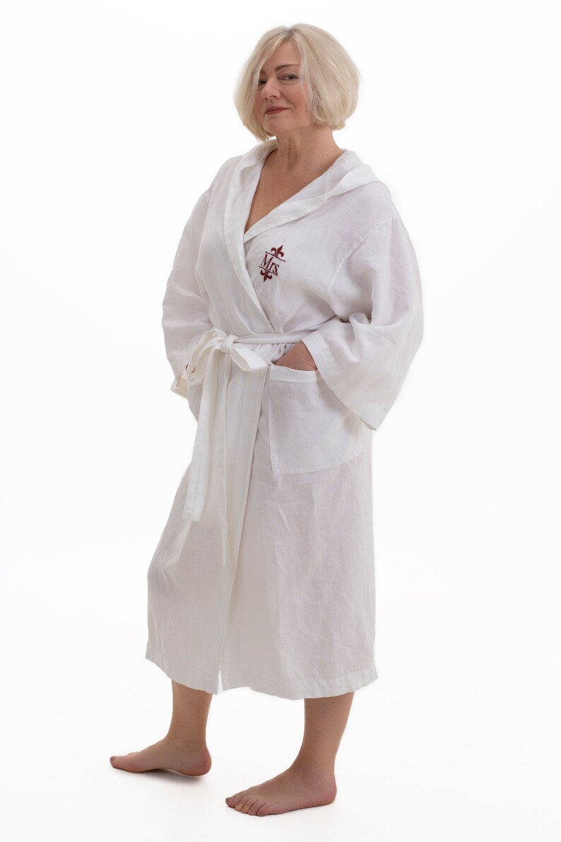 Linen Robe Long Hooded Robe White Natural Linen Bathrobe | Etsy