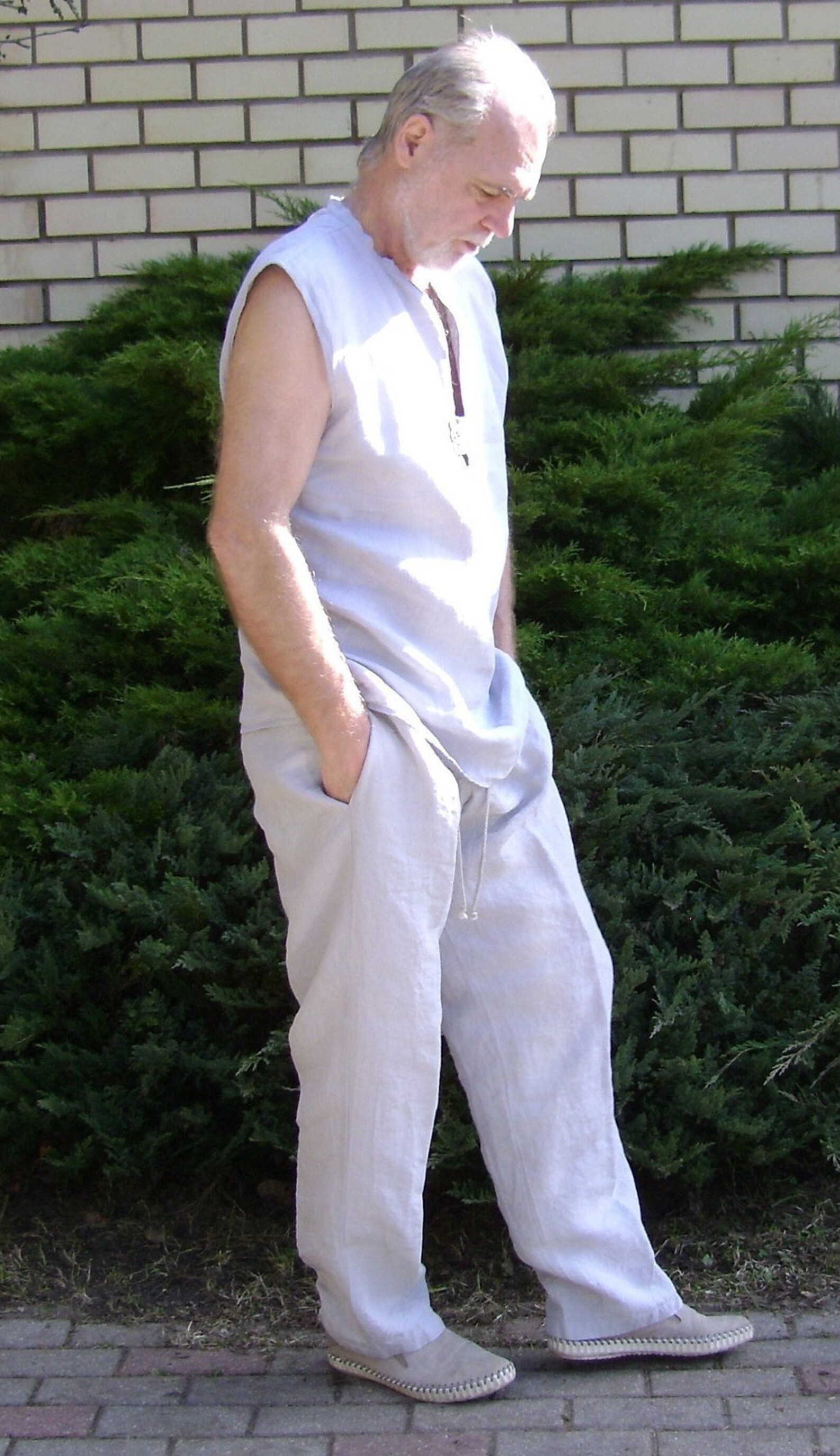 Men's Linen Trousers and Linen Top Summer Set Sleeveless - Etsy