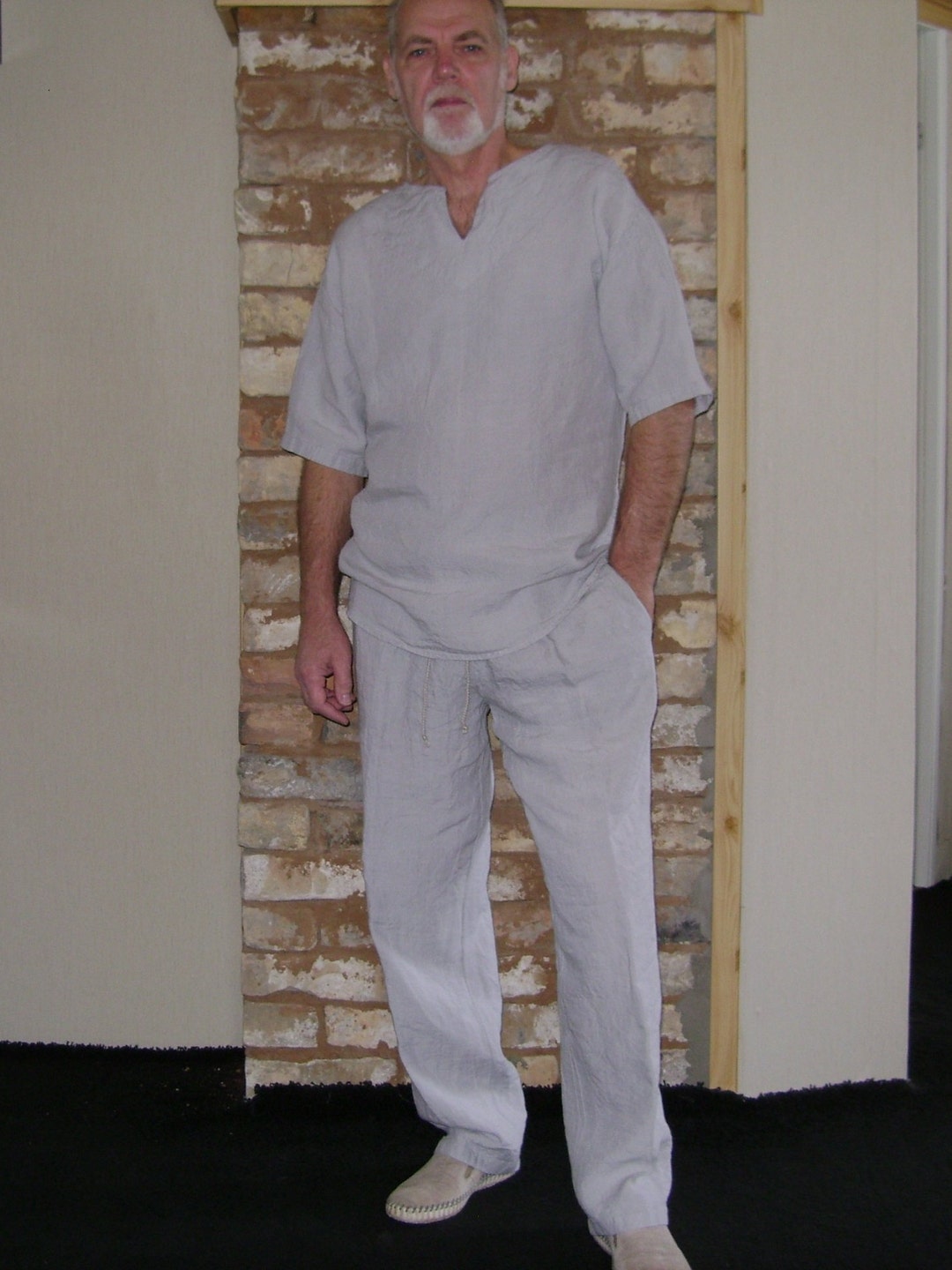 Men"s Linen Summer Set, Long Trousers and Slim Fit T-shirt, Pants With ...